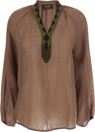 Bazar Deluxe Femme, Blouses et Chemises, Brun, Taille: 38 FR Chemise &agrave; col en V orn&eacute;e de perles