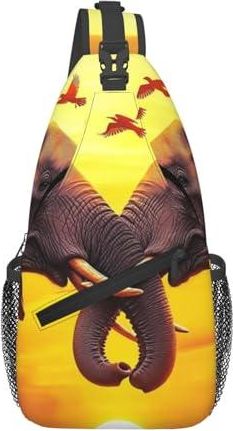 Generic Sac &agrave; dos &agrave; bandouli&egrave;re avec motif animaux du soleil et de l&eacute;l&eacute;phant pour homme