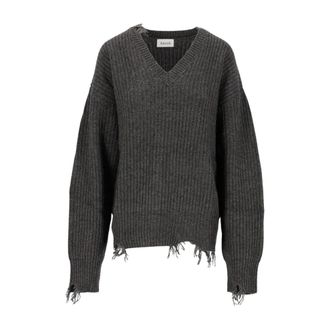 Amish V-Ausschnitt Strickpullover - - Knitwear - Damen - Grau - S