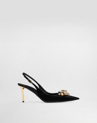 Dolce & Gabbana Patent Leather Slingback With Embellishment - Frau Pumps Und Slingbacks Multicolor 35.5