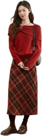 Generic QXDZSW Pull de No&euml;l pour femme Rouge Automne Hiver Doux &Eacute;l&eacute;gant Chandails Fleur Alpaga Tricot&eacute; Tops, Rouge, S