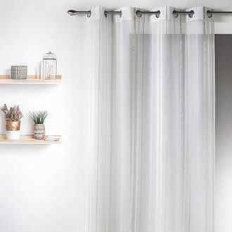HOME MAISON 09371-8-AL Vorhang, Etamin, mit Ösen, Längsstreifen, Beige/Silber, 140 x 260 cm