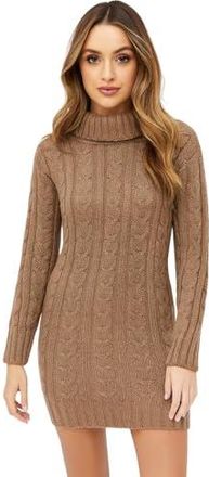 Janisramone Femmes Dames Nouveau Cowl Polo Cou Chunky C&acirc;ble Tricoter Sauteur Pullover Bodycon Mini Robe Tunique Haut