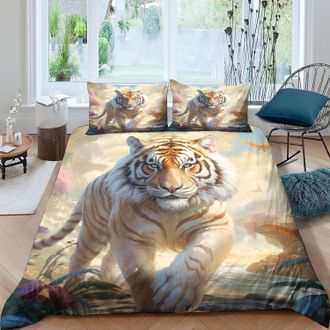 Generic Tiertiger Bettw&auml;schegarnitur 3D Gedruckter M&auml;dchen Junge Kinder Bettbezug Set Reissverschluss Bettw&auml;sche Und 2 Kissenbez&uuml;ge Weich Microfaser 3 Teilig 