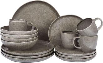 Beliani Tafelservice Grau Meliert Steinzeug Ton und Kaolin f&uuml;r 4 Personen 16-teilig Rund Handgefertigt Retro Geschirr Set Essgeschirr K&uuml;che Esszimmer