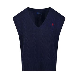 Polo Ralph Lauren Zopfstrick-Weste mit V-Ausschnitt - - Knitwear - Damen - Blau - XS