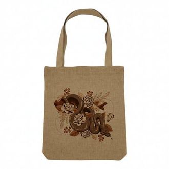 Fabulous Sac Shopping Tote Bag Aspect Lin - Serpent Floral Illustration Gothic Tatouage Dessin Original - Sac de Courses Toile Epaisse 360g Beige Naturel Cabas