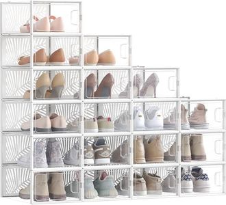 Songmics Boîte à Chaussures Transparent, Lot de 18, Boîte de Rangement, Pointure 44, Empilables, Robuste, pour Collections de Baskets, Talons Hauts, Transparen