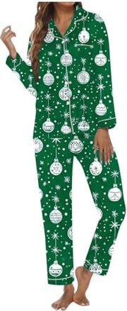 Generic Ensemble de pyjama de No&euml;l pour femme avec poche boutonn&eacute;e et manches longues, Vert, XXL
