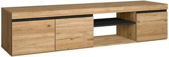 Skraut Home Skraut Home - TV-M&ouml;bel mod.NATURALE Eiche/Schwarz, 2 T&uuml;ren und 2 Wohnungen, Wohn- und Esszimmer, 160x40x41cm