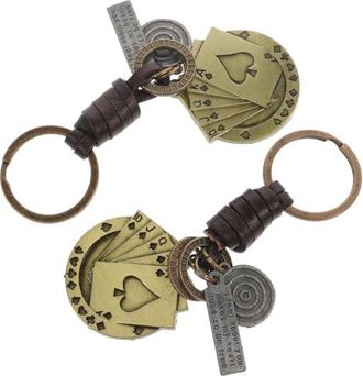 Milisten Lot de 2 Porte-Cl&eacute;s Vintage en Cuir de Vachette Pendentifs Cr&eacute;atifs de Carte de Poker L&eacute;gers et D&eacute;coratifs Porte-Cl&eacute;s pour Homme et Voiture Accessoire