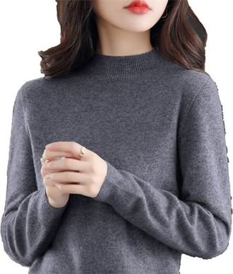 Generic Pull en cachemire pour femme, 100 % cachemire, manches longues, col rond, doux et chaud, pull en tricot tendance, grande taille, Gris moyen, XXL
