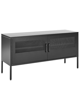 Beliani Metallschrank mit 2 T&uuml;ren schwarz Stahl halbhoch K&uuml;chenschrank Industrie Morley