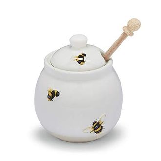 Cooksmart Bumble Bee Pot &agrave; miel en c&eacute;ramique avec goutti&egrave;re | Pot &agrave; miel de conception britannique avec cuill&egrave;re &agrave; miel | Pots &agrave; miel pour tous les types de mai