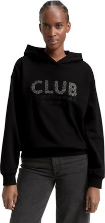 Tom Tailor Damen 1049050 Oversize Hoodie Sweatshirt mit Glitzer-Applikation, 14482-Deep Black, S