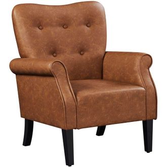 Yaheetech Fauteuil de Salon Chaise de Salon Moderne en Similicuir avec Dossier Capitonn&eacute; Pied en Bois Chaise dAappoint Simple pour Salon Chambre - Yaheetech