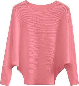 Generic Pull pour femme - Col rond - Coupe ajust&eacute;e - Uni - Ray&eacute; - Couleur unie - Confortable - Manches longues - Pull chaud en tricot fin pour lautomne, rouge