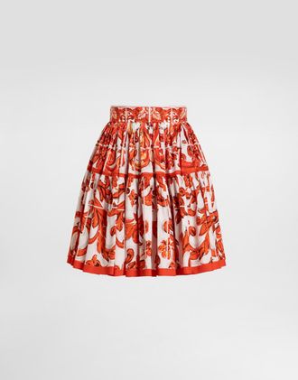 Dolce & Gabbana Kurzer Rock Aus Popeline Mit Majolika-print - Frau Collection Mehrfarbig 46