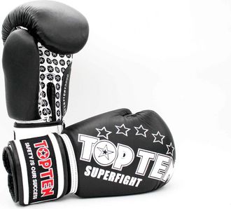 Top Ten by Eva Maria Sauer TOP Ten Boxhandschuhe SUPERFIGHT 3000 10 12 14 16 Oz - Kickboxen Boxen Leder schwarz/wei&szlig; 14 Oz