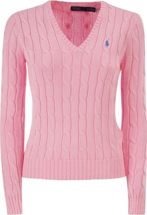 Polo Ralph Lauren Pull en maille torsad&eacute;e de coton avec col en V