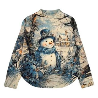 Generic Joli pull de Noël imprimé 2025 pour femme, motif arbre de Noël, chandails fantaisie pour femme, tricot décontracté, coupe ample, col rond, doux, chaud