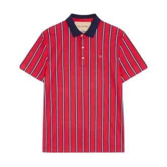 Valentino Garavani VLogo Streifenbesetztes Baumwoll-Jersey-Polohemd - - Tops - Herren - Rot - L