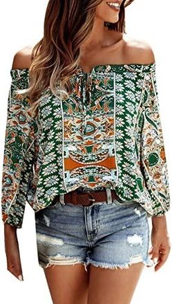 Generic Robes boh&egrave;me d&eacute;t&eacute; 2026 pour femmes, chemise d&eacute;t&eacute; &agrave; imprim&eacute; floral avec noeud sur le devant, Vert, M