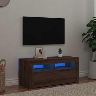 vidaXL Vidaxl - Meuble tv avec lumi&egrave;res led ch&ecirc;ne artisanal bois ding&eacute;nierie