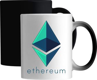 Generic Ethereum Crypto Currency Blue Logo Keramische magische Tasse Wei&szlig;