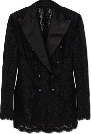Dolce & Gabbana Femme, Vestes, Noir, Taille: 40 FR Veste Blazer en Dentelle