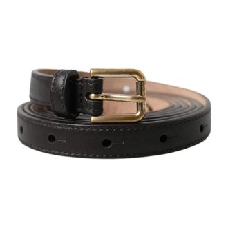 Dolce & Gabbana Langer schmaler Lederg&uuml;rtel mit goldener Metallschnalle - - Accessories - Damen - Schwarzk - ONE SIZE