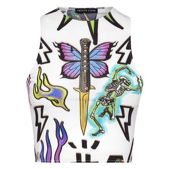 Philipp Plein Femme, Tops, Multicolore, Taille: 38 FR Crop Top Tattoo Monogram