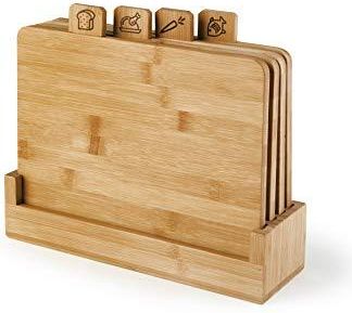 Excelsa Ecoliving Schneidebretter mit Ständer, Bambusholz, 28 x 25 cm, 4 Stück