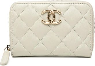 Chanel 2021-2025 CC Quilted Caviar Zip Purse coin pouch - Wei&szlig;
