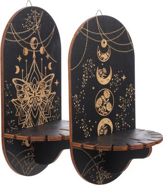 DOITOOL 2 Stück Teiliges Wandregal aus Holz mit Kristall Display Dekoratives Großes Wandboard Robustes Schwarzes Boho Design Vielseitig für Büro Wohnzimmer zu