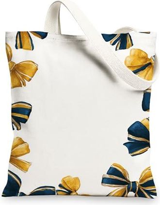 Generic Sacs fourre-tout en toile avec motif noeud, sacs de courses élégants et réutilisables, chics, légers et lavables, sacs en toile pour les voyages, blan