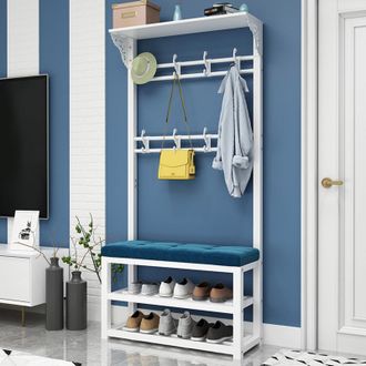 Generic 3-in-1 Hall Tree Entryway Storage Bench with Hooks, Freestanding Coat Rack & Shoe Nizer, Stylish Entryway Furniture, Easy Assembly (80cm)