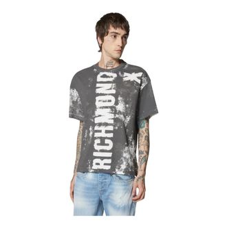 John Richmond T-Shirt mit kurzem &Auml;rmel mit Vintage-Druckeffekt und Logo - - Tops - Herren - Grau - XL