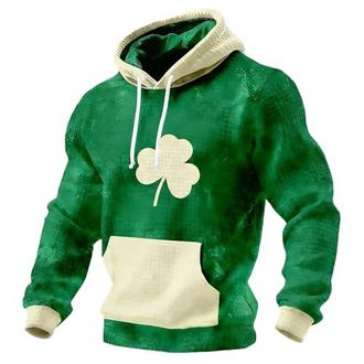 Generic QXQLSH Sweat &agrave; capuche &agrave; manches longues pour homme Motif tr&egrave;fle irlandais Motif gaufr&eacute;, beige, 3XL