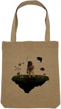 Fabulous Sac Shopping Tote Bag Aspect Lin - Cosmonaute Scaphandrier Poisson Collage Art Surr&eacute;alisme - Sac de Courses Toile Epaisse 360g Beige Naturel Cabas Por