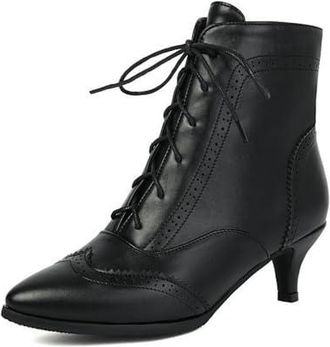 Generic Bottines &agrave; lacets pour femme avec talon et bout pointu - Style vintage - Style vintage - Chaussures d&eacute;contract&eacute;es dhiver, Noir, 38.5 EU