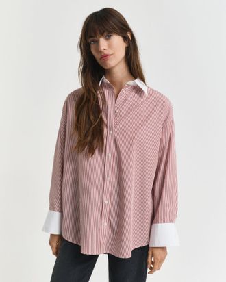 GANT Damen Oversized Bluse mit Kontrastkragen und Streifen (42) MODERN RUST