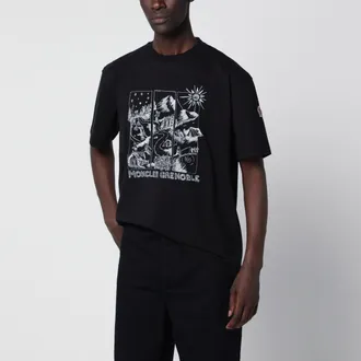 Moncler Schwarzes Rundhals-T-Shirt aus Baumwolle