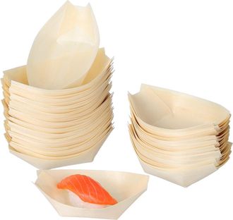 PartyKindom 50 St&uuml;Ck Mini Sushi-Holzboote Einweg Fingerfood Sch&auml;Lchen Kleine Holzschalen F&uuml;R Sushi Snacks Desserts Serviergeschirr Im Japanischen Stil 3.35X2.36X1