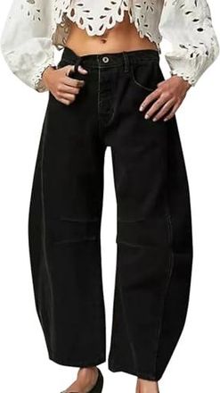 Generico Barrel Jeans Y2K Jean stretch pour femme - Taille basse - Jambes larges - Chic - Vintage - Couleur unie - Streetwear - Long Lounge - Confortable et l&eacute;