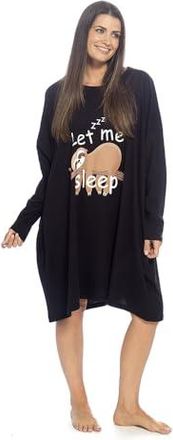 Undercover T-shirt de nuit surdimensionn&eacute; &agrave; manches courtes pour femme, Paresseux noir &agrave; manches longues, Taille unique