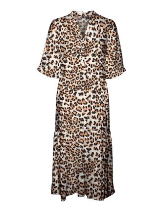 Vero Moda Damen Vmeasy Joy 2/4 FRL Calf Dress WVN Ga Midikleid, Tan/AOP:Leo, L