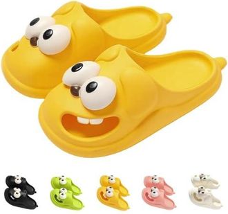 Generic Pantoufles pour femme - Motif dessin animé - Grand oeil - Pantoufles pour chien - Chaussons pour femme - Baiser langue - Chien gros oeil, jaune, 41 EU