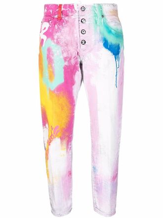 Dsquared2 Cropped-Hose mit Farbklecks-Print - Wei&szlig;