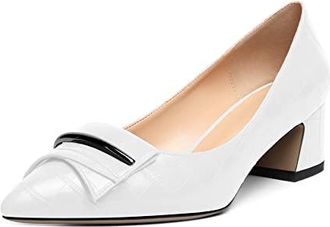 EDEFS Escarpins Femme Talon Bloc Bout Pointu - Boucle M&eacute;tallique &Eacute;l&eacute;gants pour F&ecirc;te Mariage et &Eacute;v&eacute;nements de Soir&eacute;e Crocodile Blanc Taille EU43